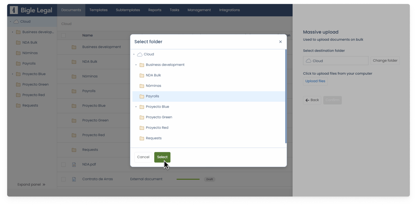 Massive document upload